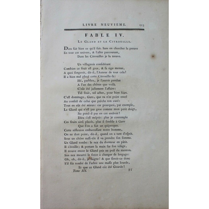 Fables de la Fontaine - 1783 - LE GLAND ET LA CITROUILLE - CLXXIII