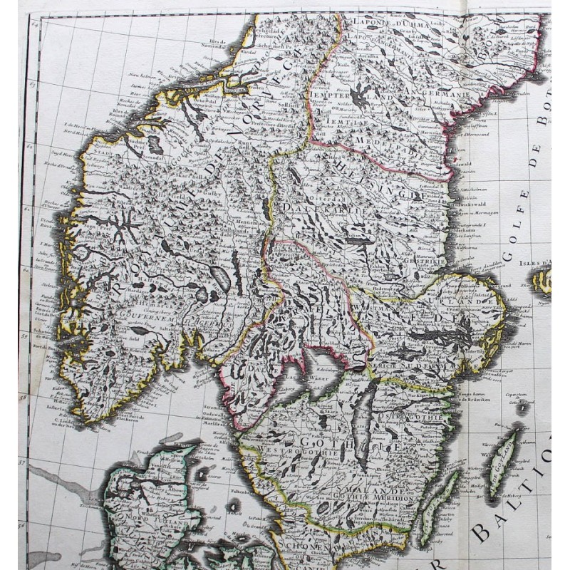 Mapa del Reino de Noruega, Finlandia - por Ph. Buache - siglo XVIII