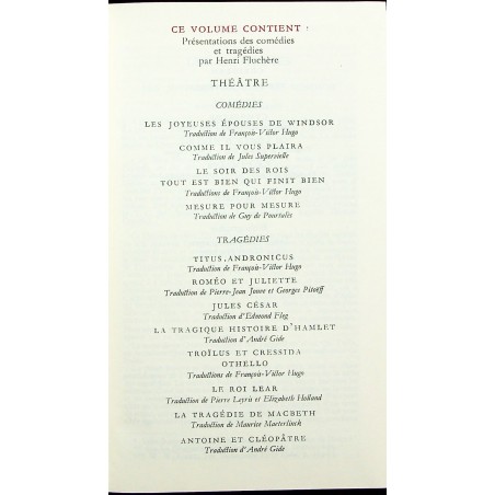 LA PLEIADE N°51 : Shakespeare - Œuvres complètes - Tome 2 - Edition 1988